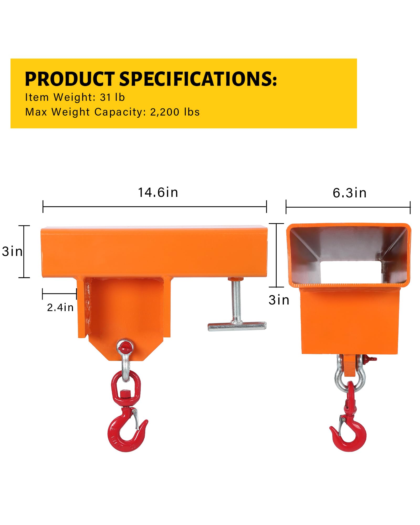 Snapklik.com : COZONY Forklift Lifting Hook Attachment, 2200lbs Capacity Single Mobile Forklift ...