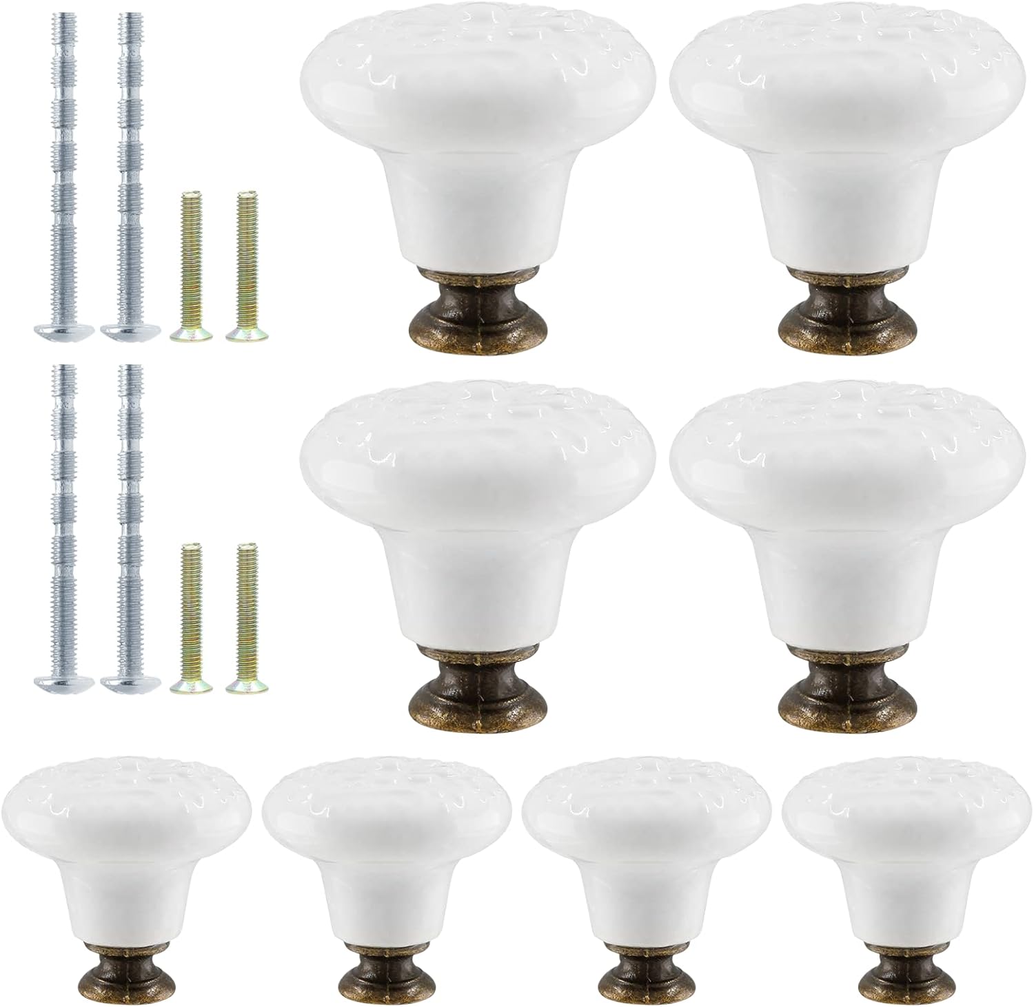 Suiwotin Vintage 8pcs White Ceramic Cabinet Knobs & Pulls for Closet, Cupboard & Furniture ...