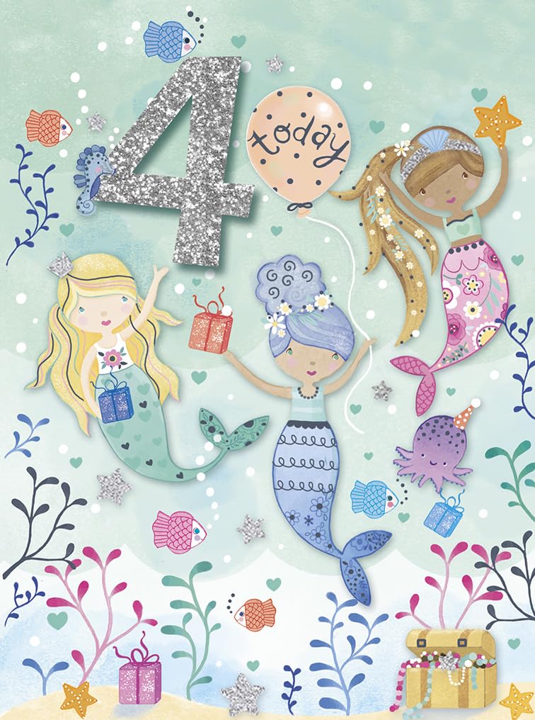 Noel Tatt Girls 4th Birthday Card - Age 4 - Mermaid Party - Eco ...