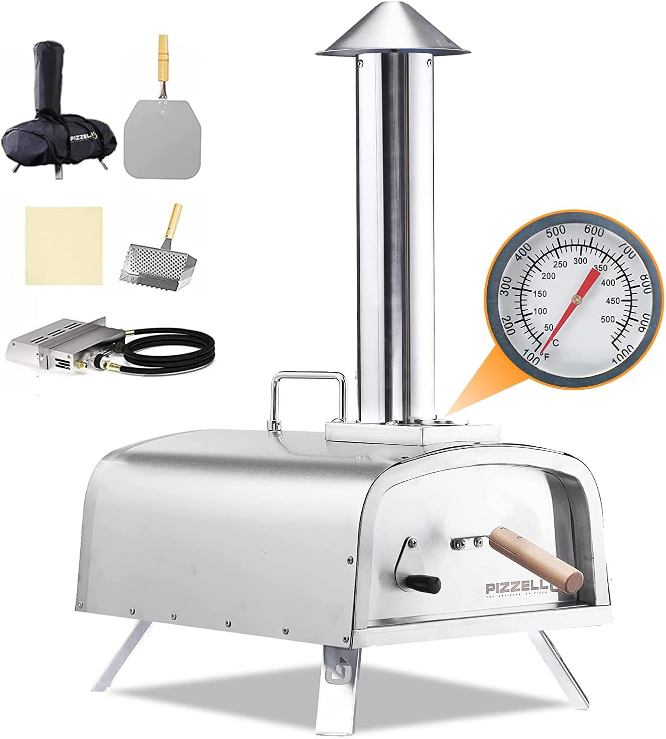 Amazon.com: PIZZELLO Outdoor Pizza Oven Propane & Wood Fired Stainless ...