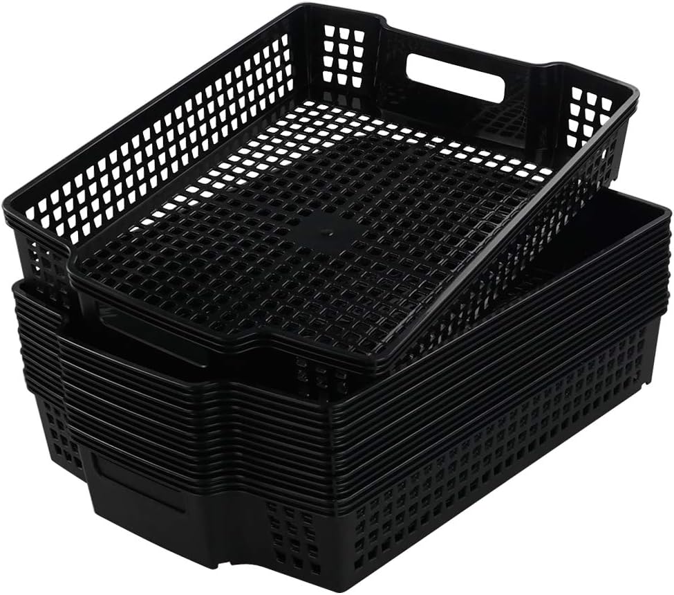 Amazon.com: Anbers Black Plastic Storage Baskets, Stackable Office ...