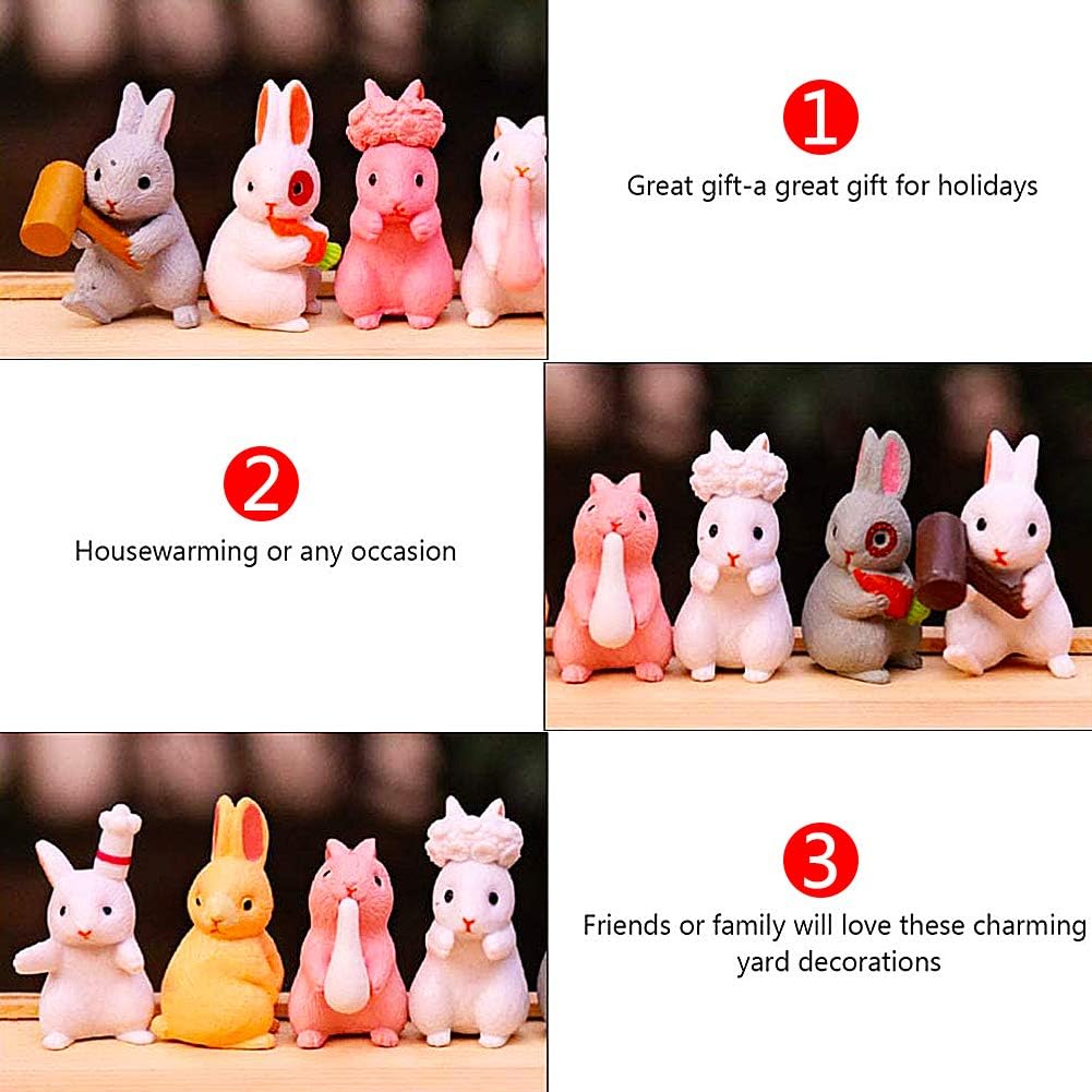 12 Pcs Adorable Mini Rabbits Figurine, BKJJ Fairy Garden Miniature ...