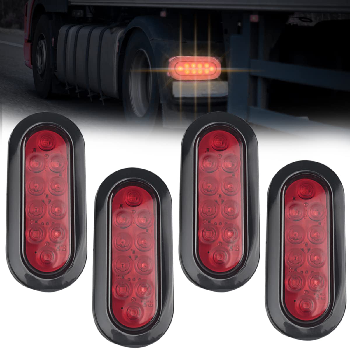 Buy 4PCS 6" Oval Red LED Trailer Tail Light with Surface Grommet Plugs ...