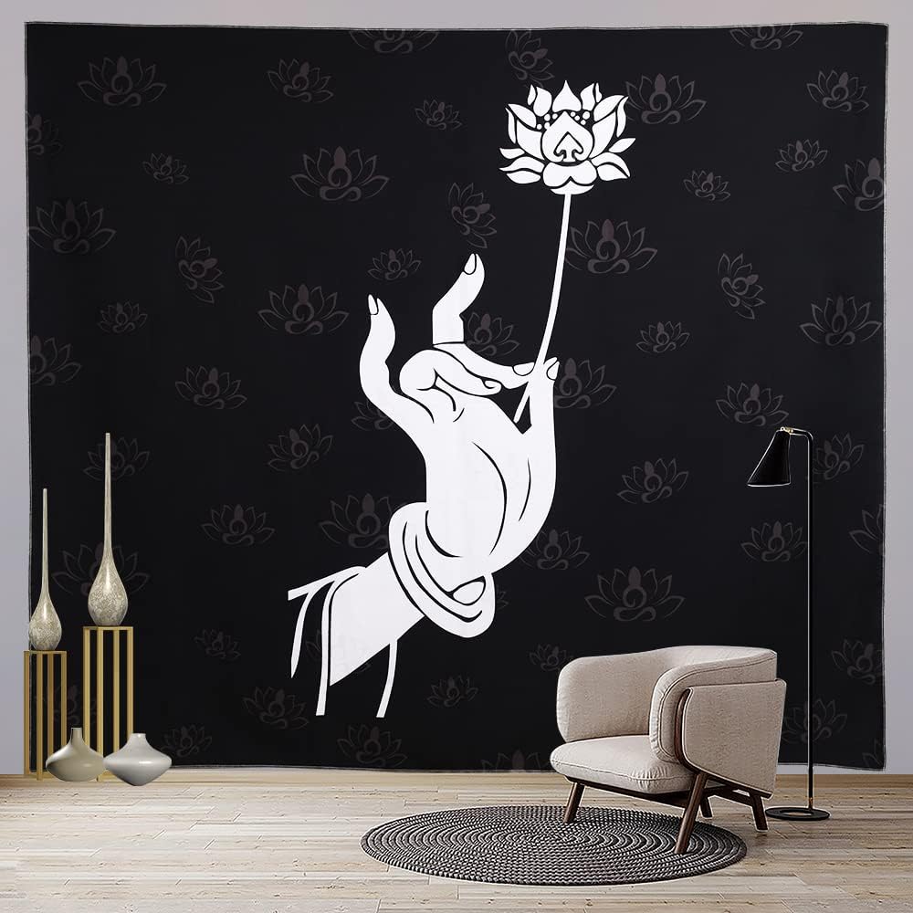 Amazon.com: ROTIESS Black Tapestry, Buddhist Tapestry, wall buddha ...