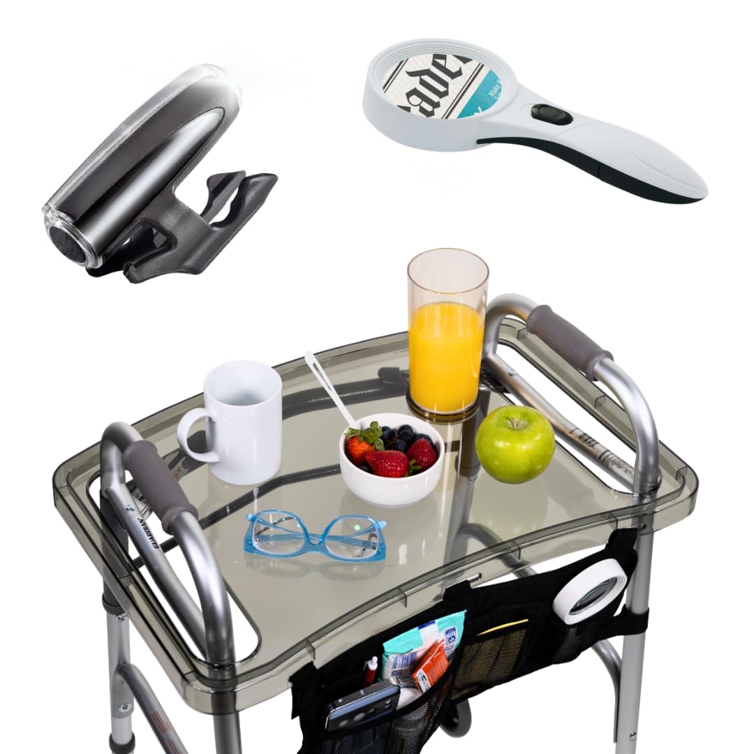 Amazon.com: StrongArm Clear View Walker Tray + Bag + Non-Slip Mat & Cup Holder + Clip-On LED ...