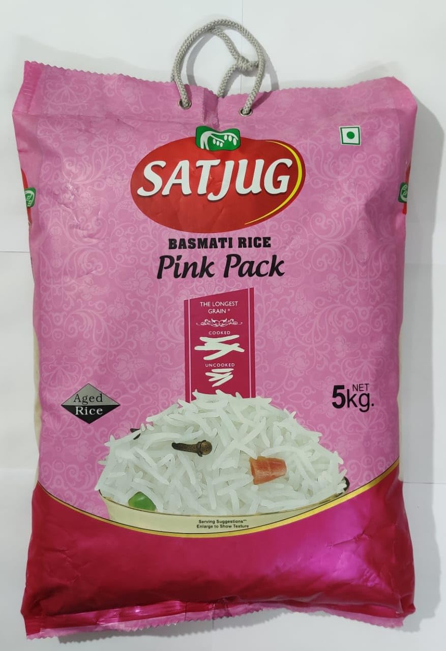 SATJUG PINK PACK Super Basmati Rice 5kg – Premium Long Grain, Naturally ...