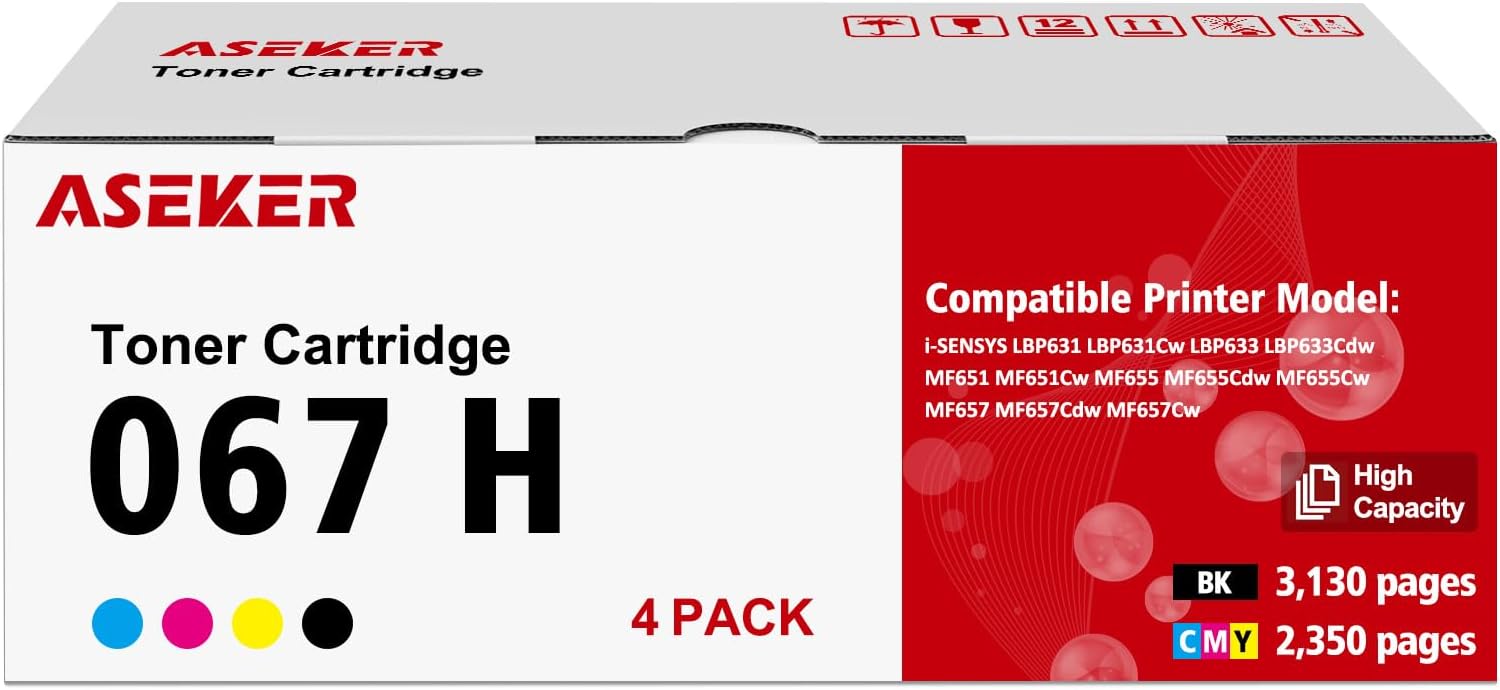 ASEKER Compatible 067H 067 H Toner Cartridge 4 Color for Canon i-SENSYS ...