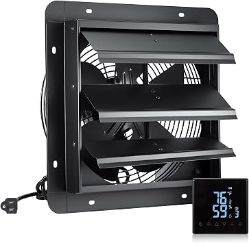 GROWNEER 12 Inch Shutter Exhaust Fan with Temperature Humidity ...