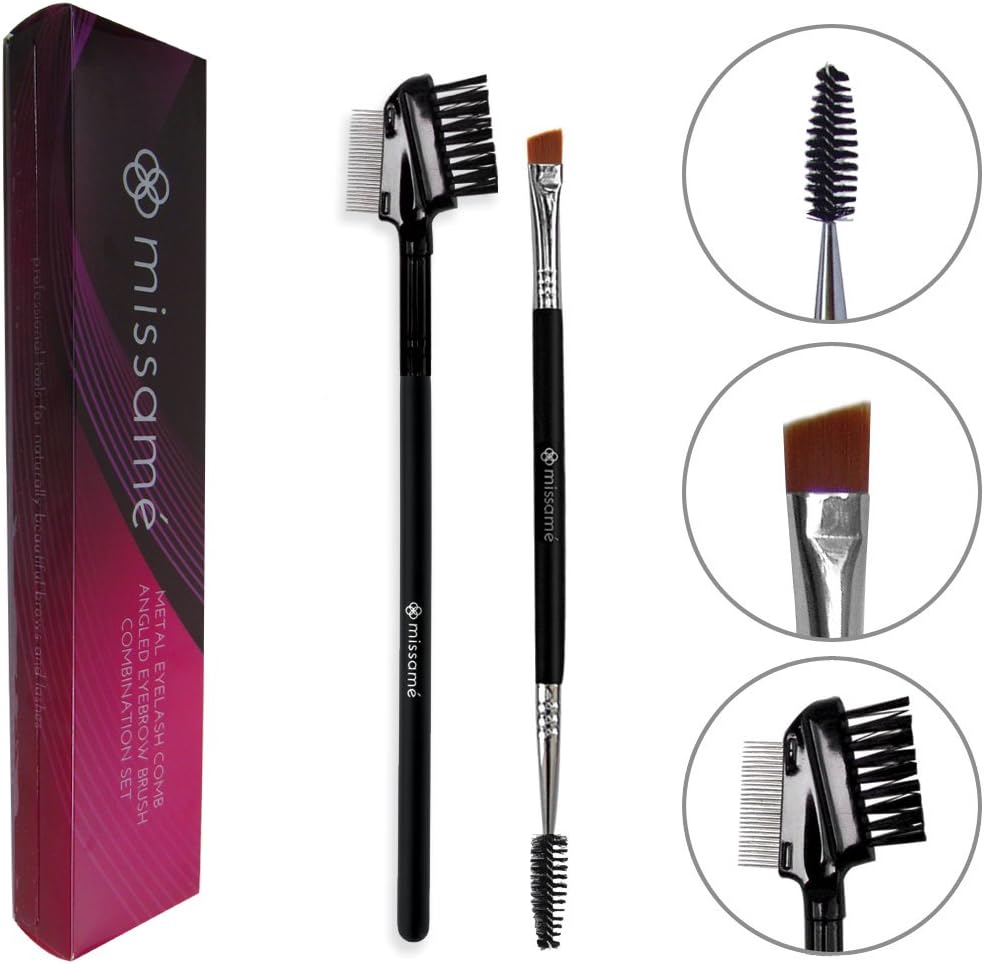 Amazon.com: Metal Teeth Eyelash Comb and Duo End Angled Eyebrow Brush ...