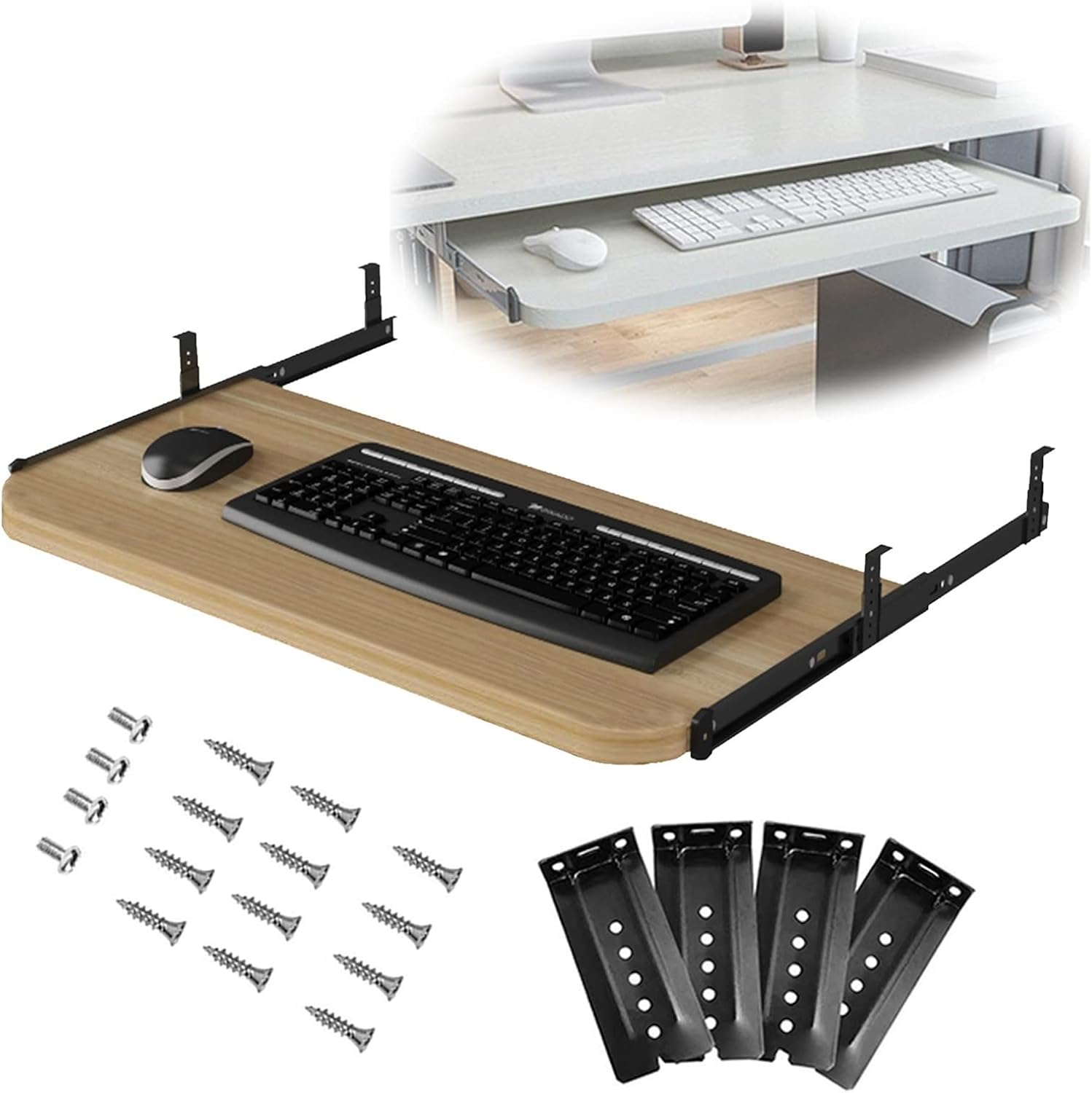 Adjustable Keyboard and Mouse Tray for Desk, Under-Desk Shelf with ...