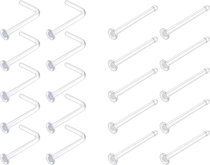 Amazon.com: WildVibe 10pcs L-Shape + 10pcs Bone 18g Straight Clear Nose ...