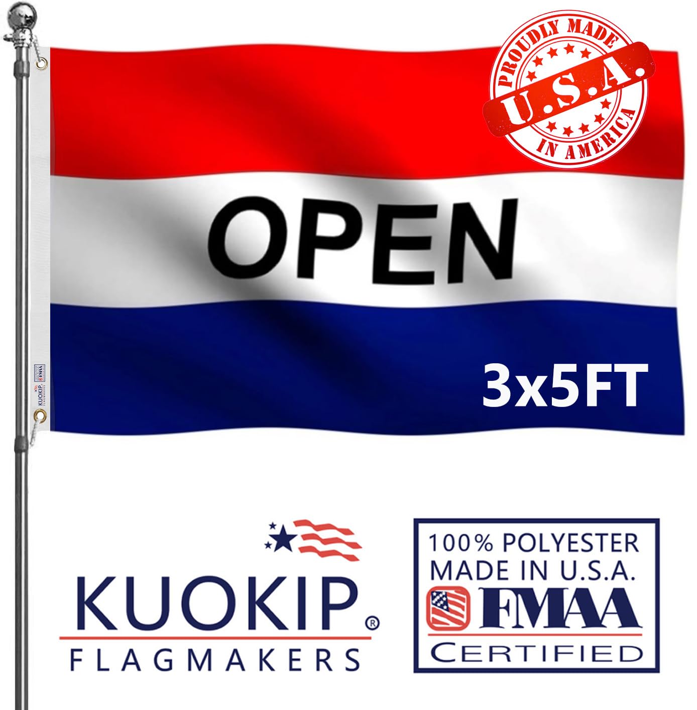 Amazon.com : Double Sided Open Flag for Business Sign 3x5 Made in USA ...