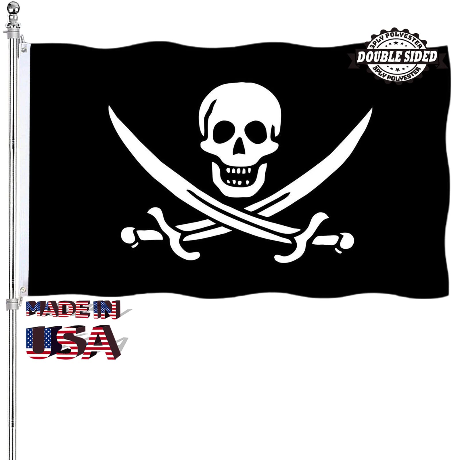 Snapklik.com : Jolly Roger Flag 3x5 Double Sided Outdoor Jack Rackham ...