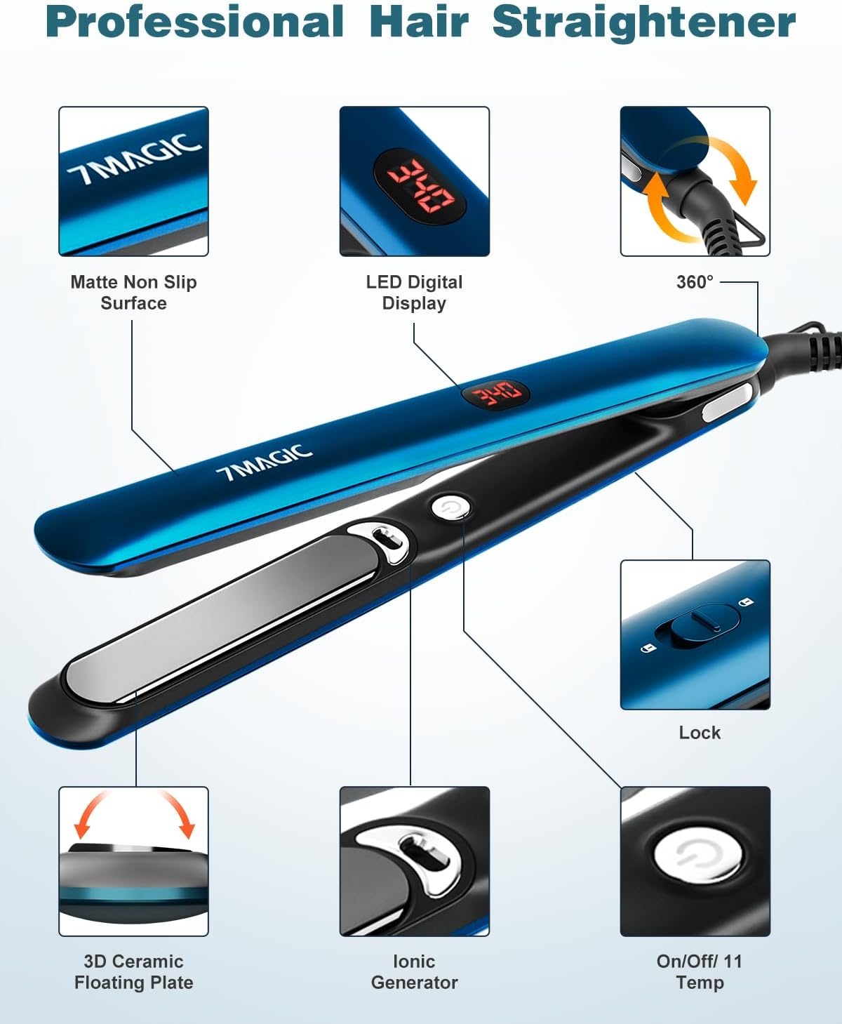 Plancha de pelo de iones negativos, plancha de pelo de cerámica con LCD ...