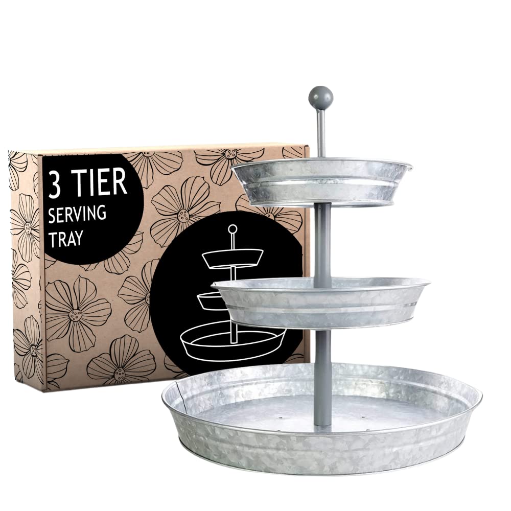 YARRD 3 Tier Serving Tray Vintage 3 Tier Galvanized Metal Stand Kitchen ...