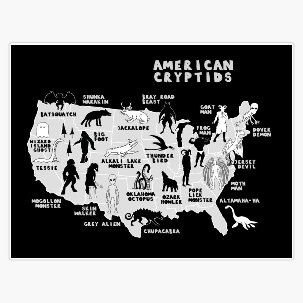 Amazon.com - Map of Cryptids in The USA Bumper Sticker Vinyl Decal 5"