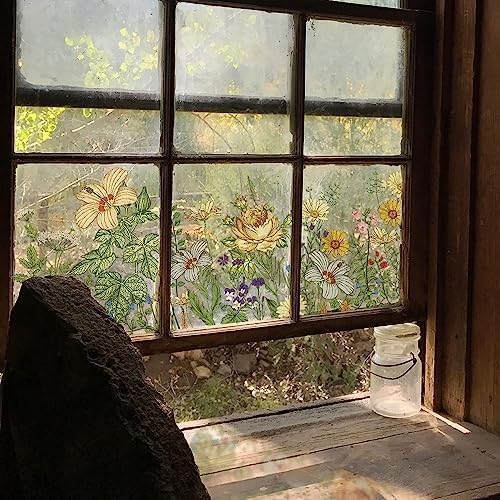 funlife Transparent Floral Window Clings Sticker, Watercolour Stained ...