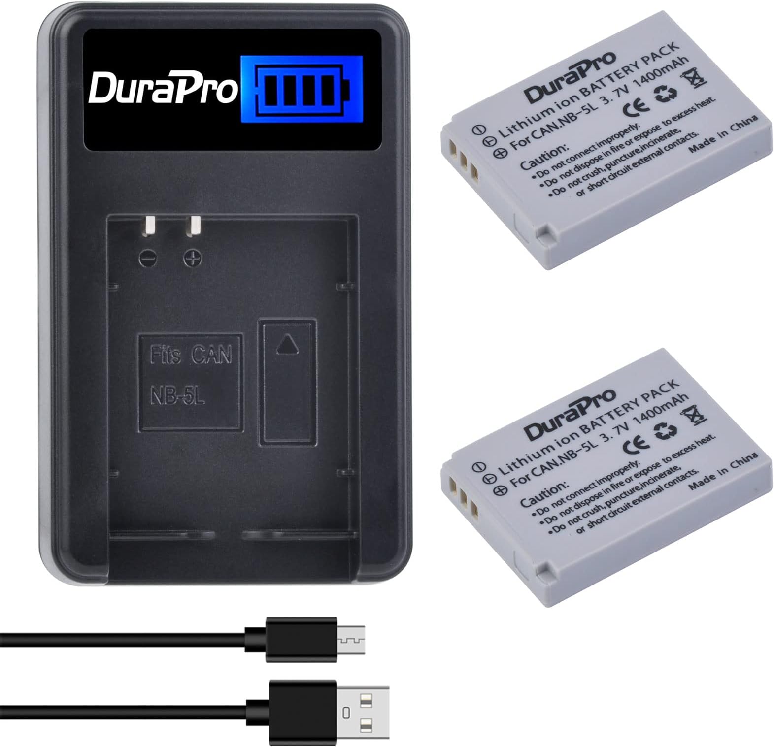 DuraPro 2Pcs NB-5L NB 5L Battery + LCD USB Charger for Canon NB-5L ...