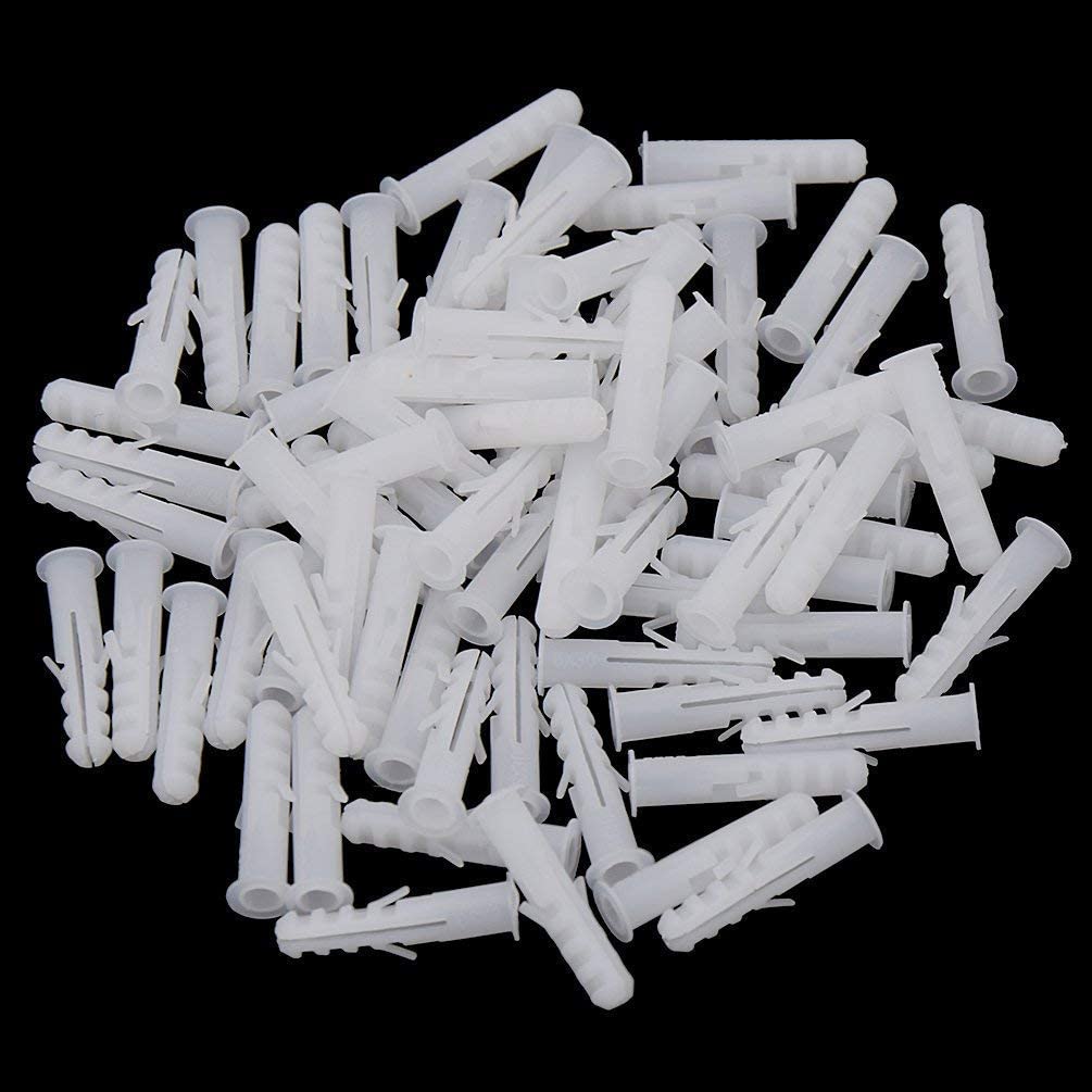 M6x25mm White Plastic Expansion Pipe Column Anchor Wall Plug Frame ...