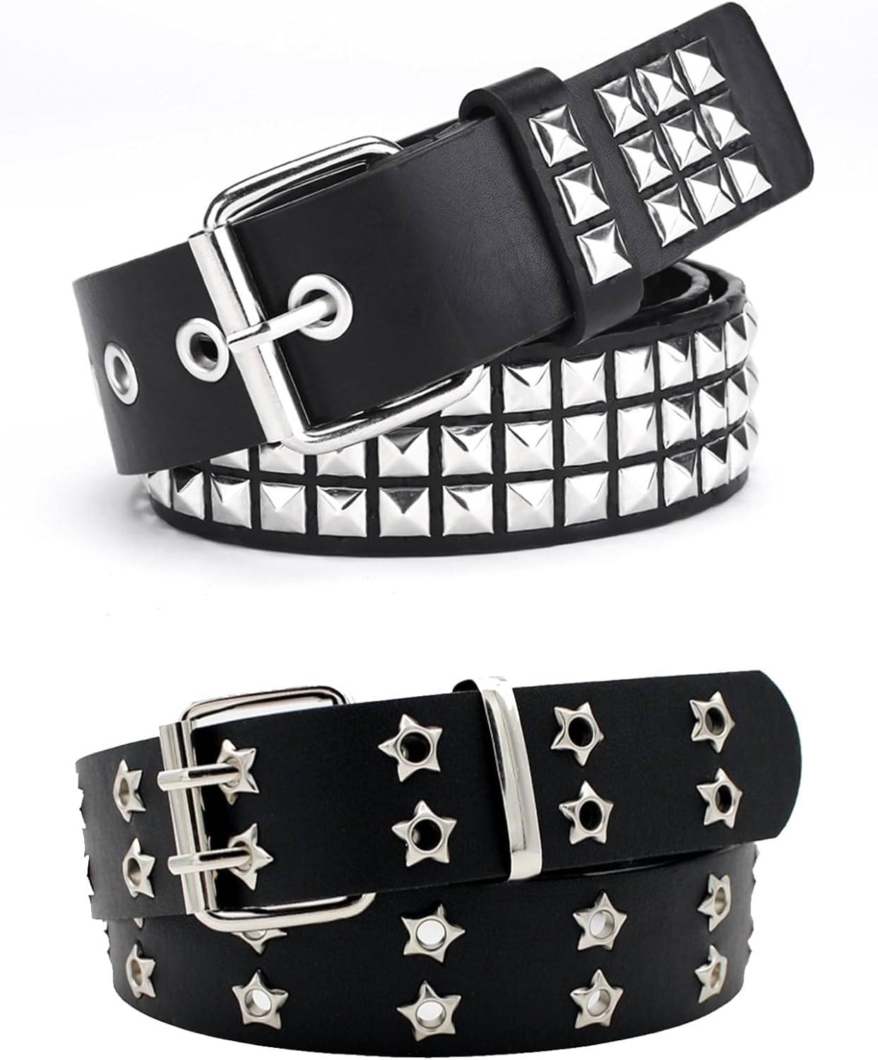 2pcs Studded Gothic Belt - Bright Pyramid Rivets Rock Punk Leather Belt ...