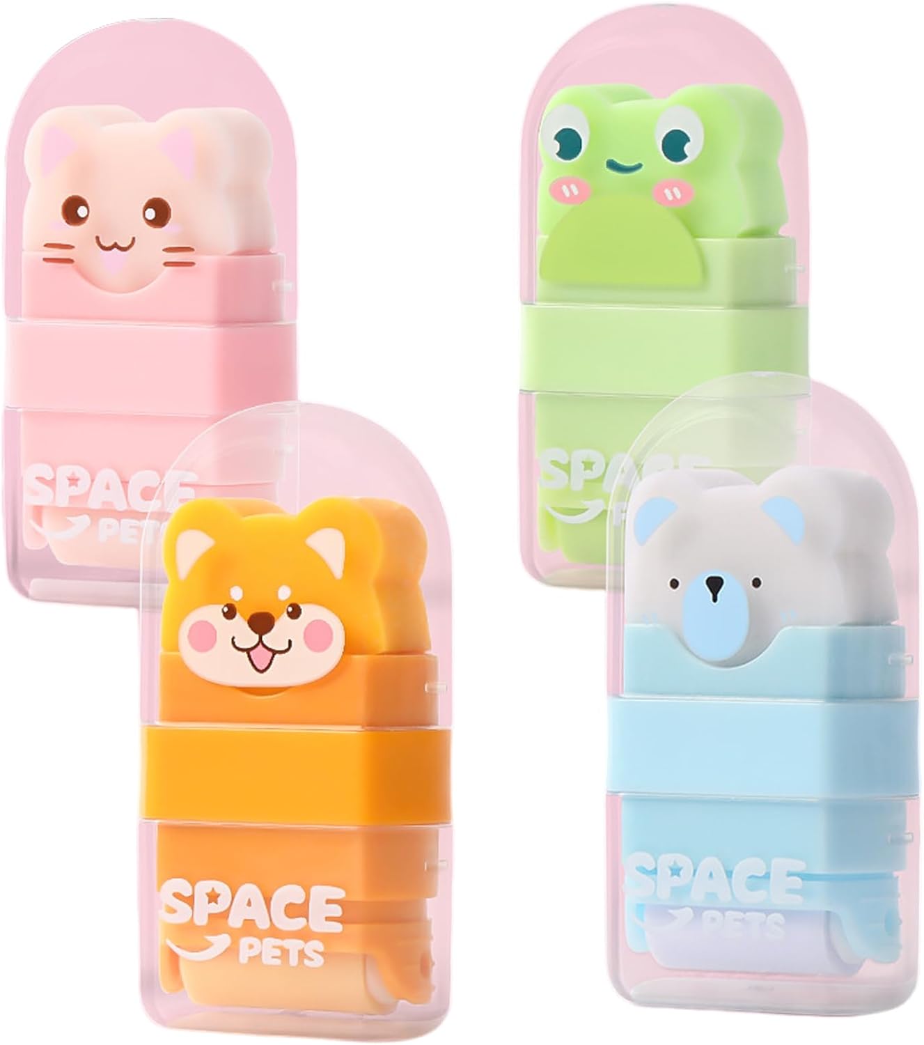 4 Pcs Cute Cartoon Animal Erasers for Kids Girls, Rubber Roller Eraser ...