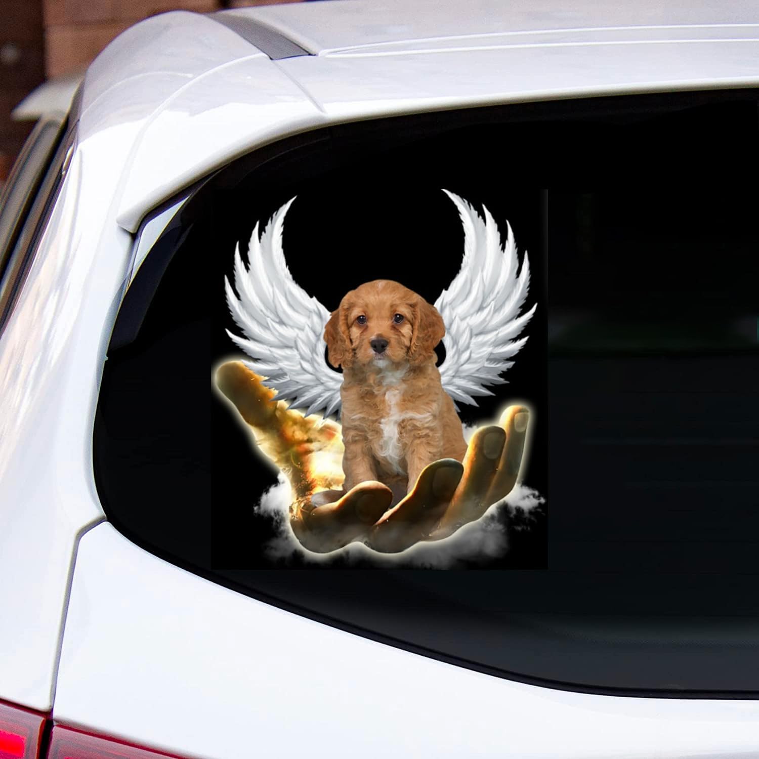 Amazon.com - Red Cavapoo Golden Angel Wing in Hand Car Decal Sticker ...