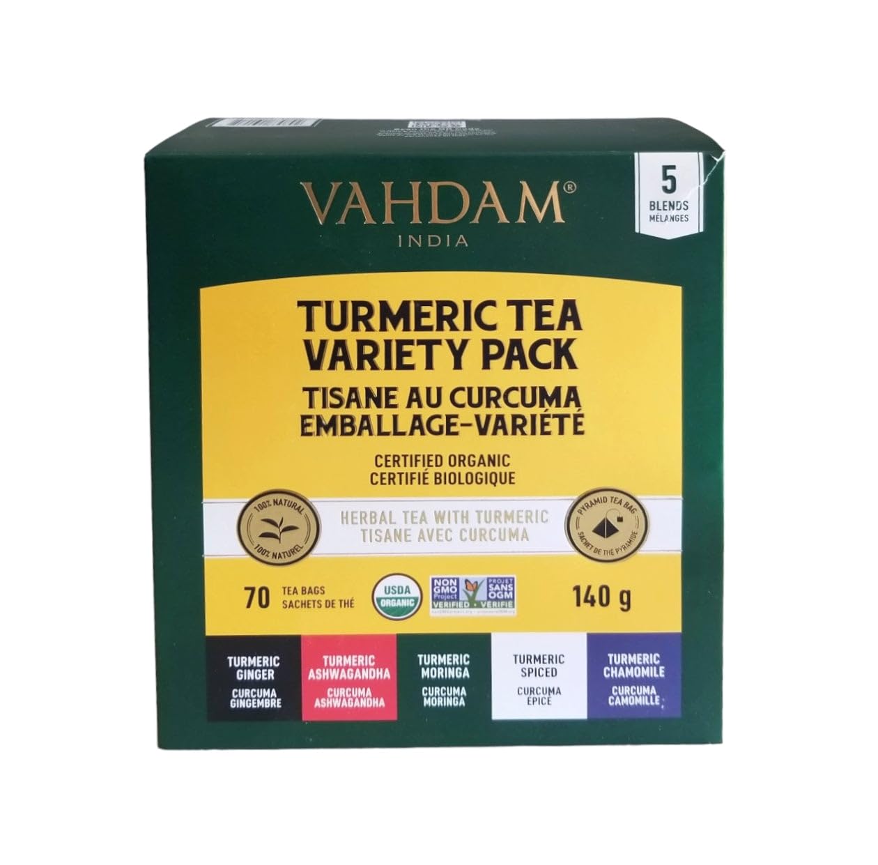 VAHDAM Turmeric Tea Variety Pack 5 Blends, 70 Tea Bags : Amazon.ca ...
