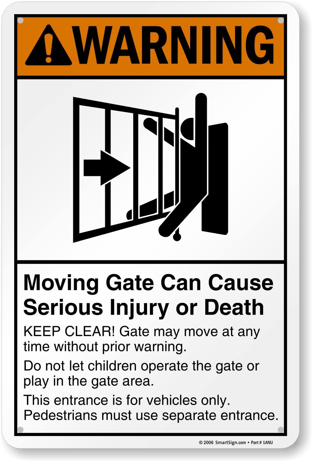Amazon.com: SmartSign 18 x 12 inch “Warning - Moving Gate Can Cause ...