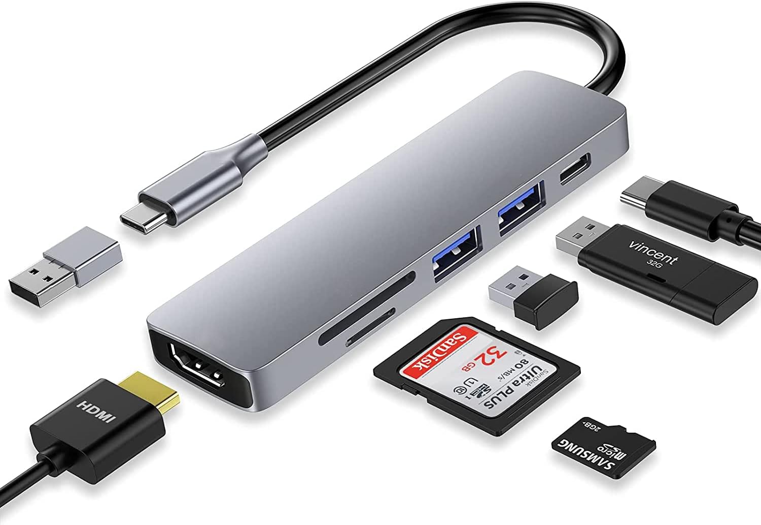 Hub USB C, 6 en 1 Adaptador Multipuerto USB C 3.0 a Multipuerto, Salida HDMI 4K, 2 Puertos USB ...