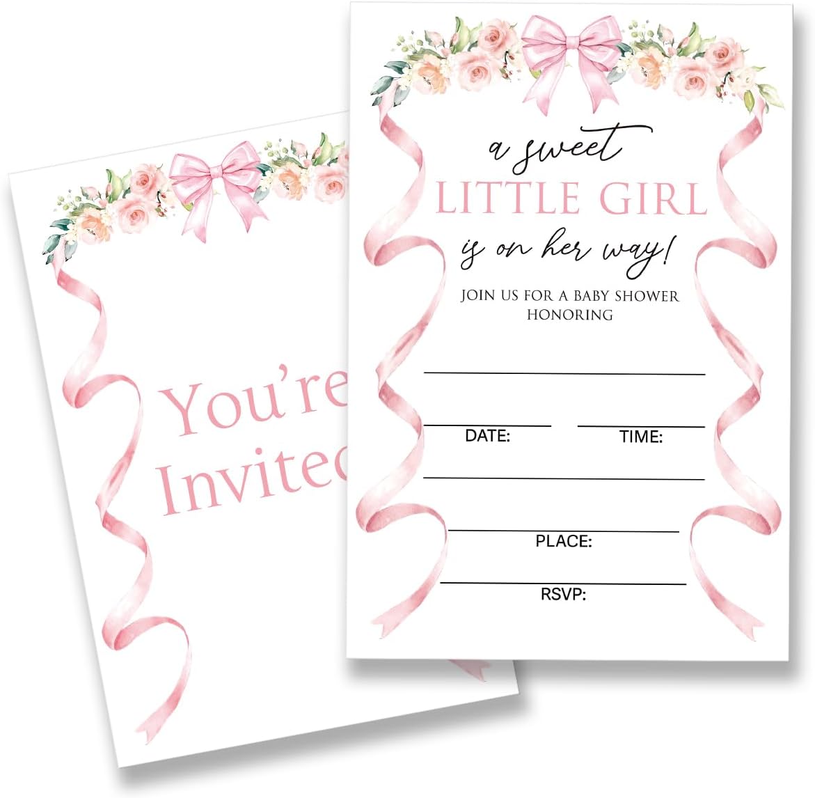 Amazon.com: QZJ Pink Bow Baby Shower Invitations Supplies with ...