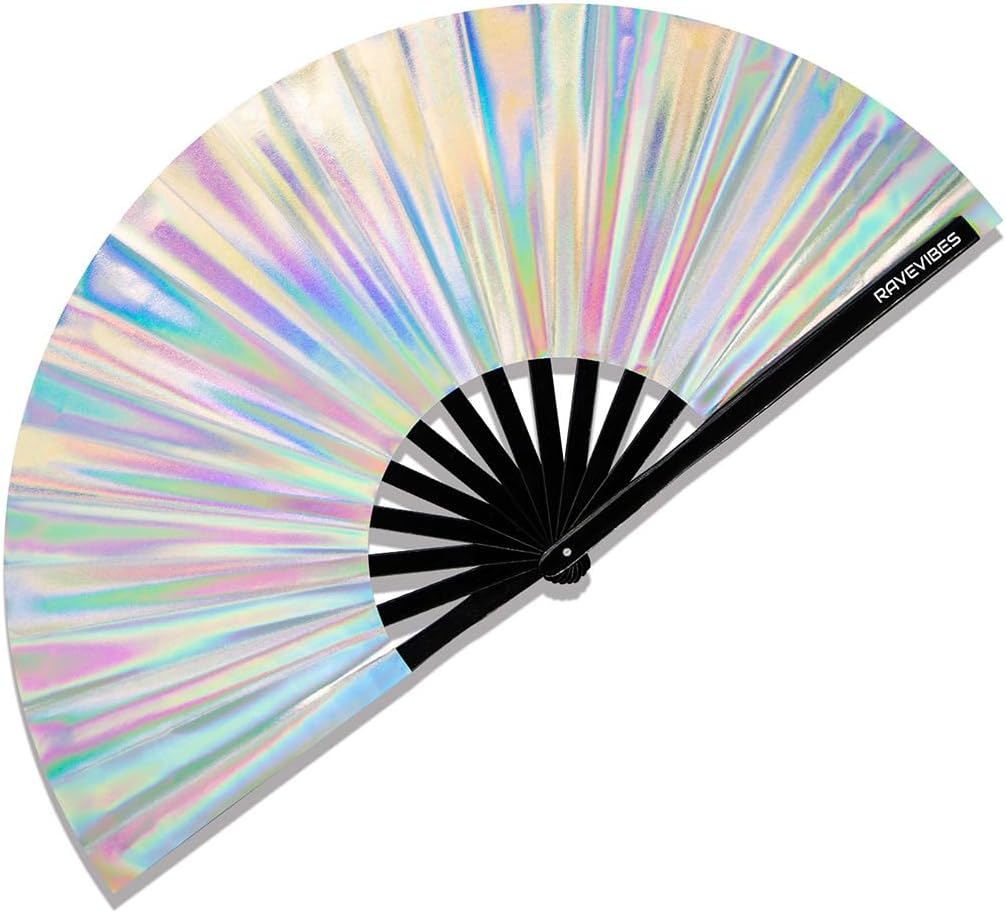 Amazon.com: Ravevibes 13" Large Glitter Holographic Rave Hand Fan ...