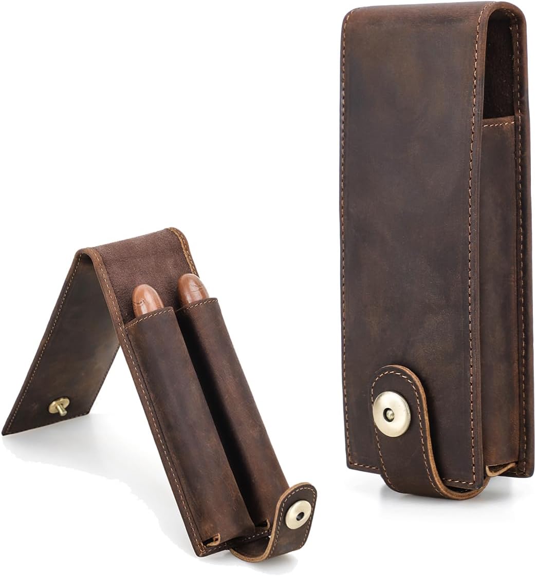 Contacts Full Grain Leather Small Cigar Case with Cigar Cutter Slot ...
