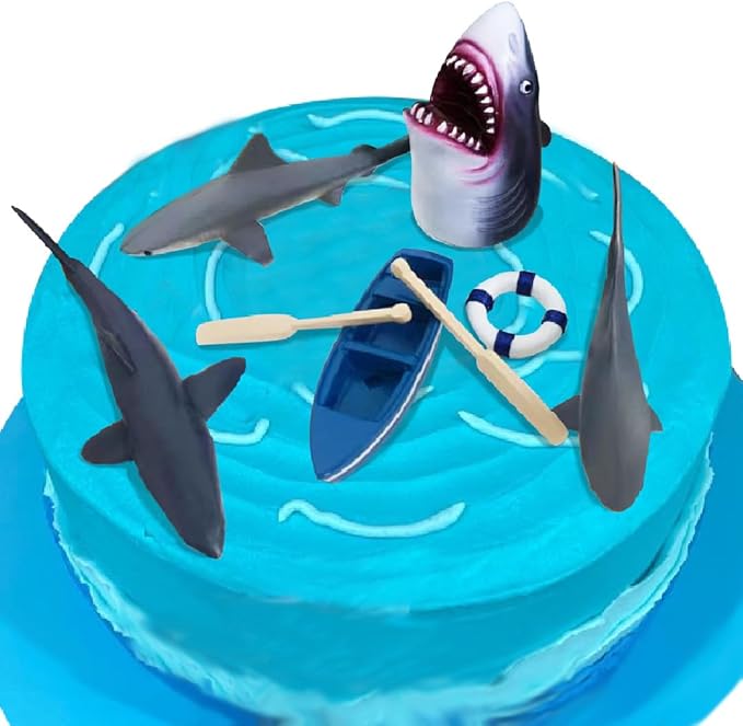 Amazon.com: Shark Cake Toppers Beach Shark Cake Decorations Set with ...