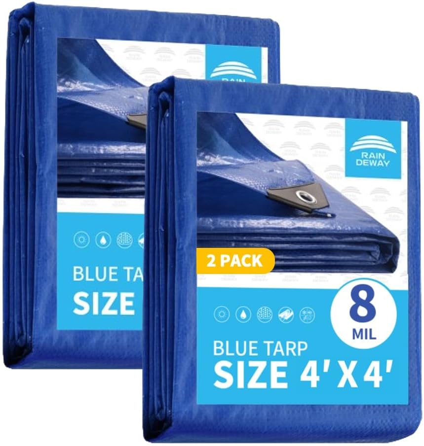 RAINDEWAY Small Tarps 4x4 Feet (2 Pack) 8 Mil, UV Resistant, Durable ...