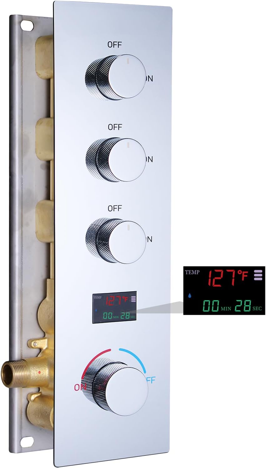 AYIVG LED Digital Display Shower Valve Solid Brass 3 Way Shower ...