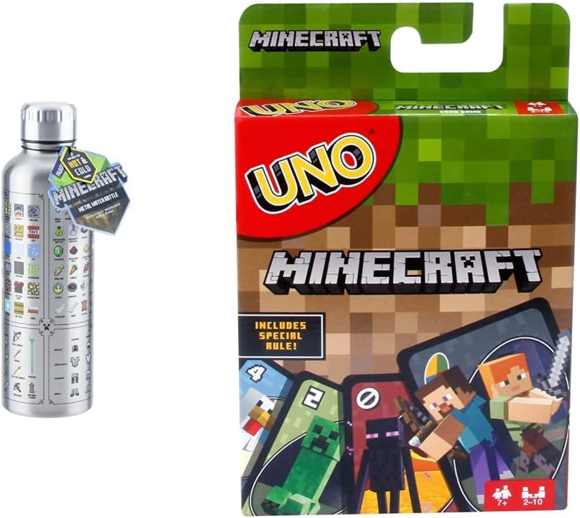 Paladone Minecraft metal water bottle, officially licensed gaming ...
