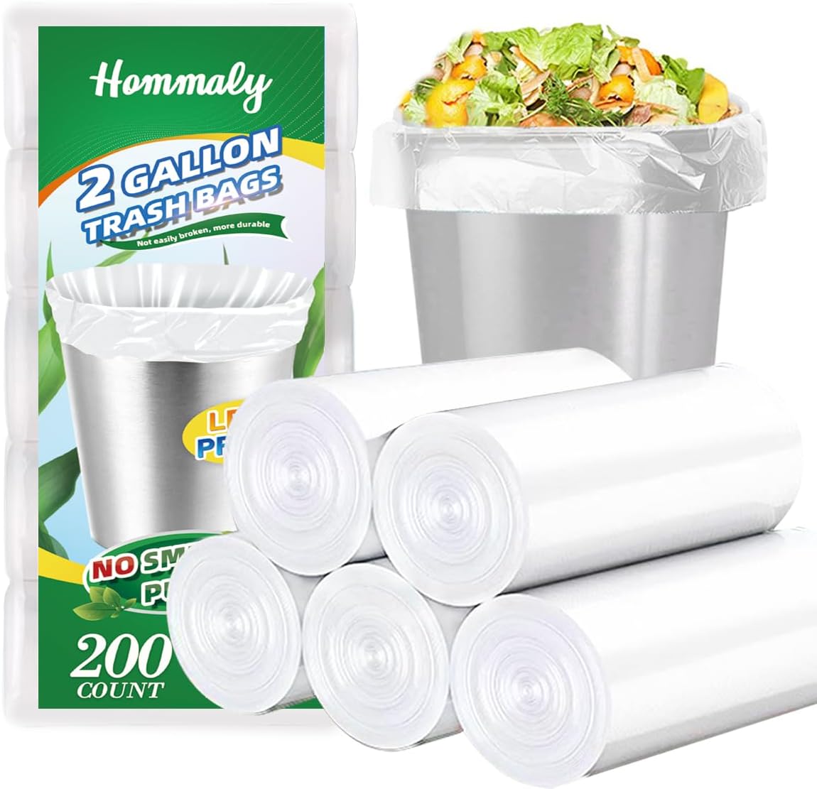 Amazon.com: Hommaly 2 Gallon 200 pcs Small Clear Trash Bags(Fit1.8-2 ...