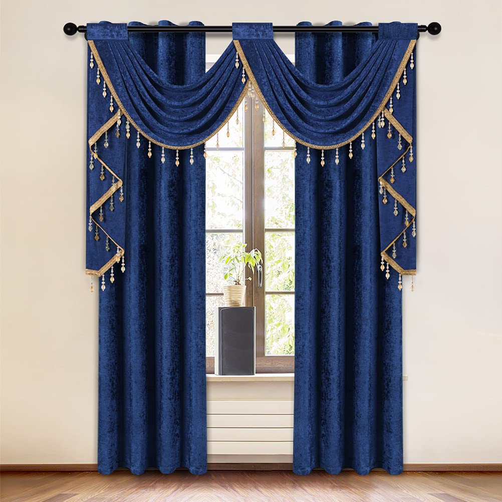 Buy Royal Blue Valance with 2 Hollow Swags and Curtain Online at ...