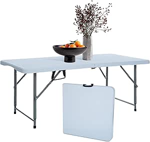 Folding Table 4FT Portable Picnic Table Indoor Outdoor Camping Height ...