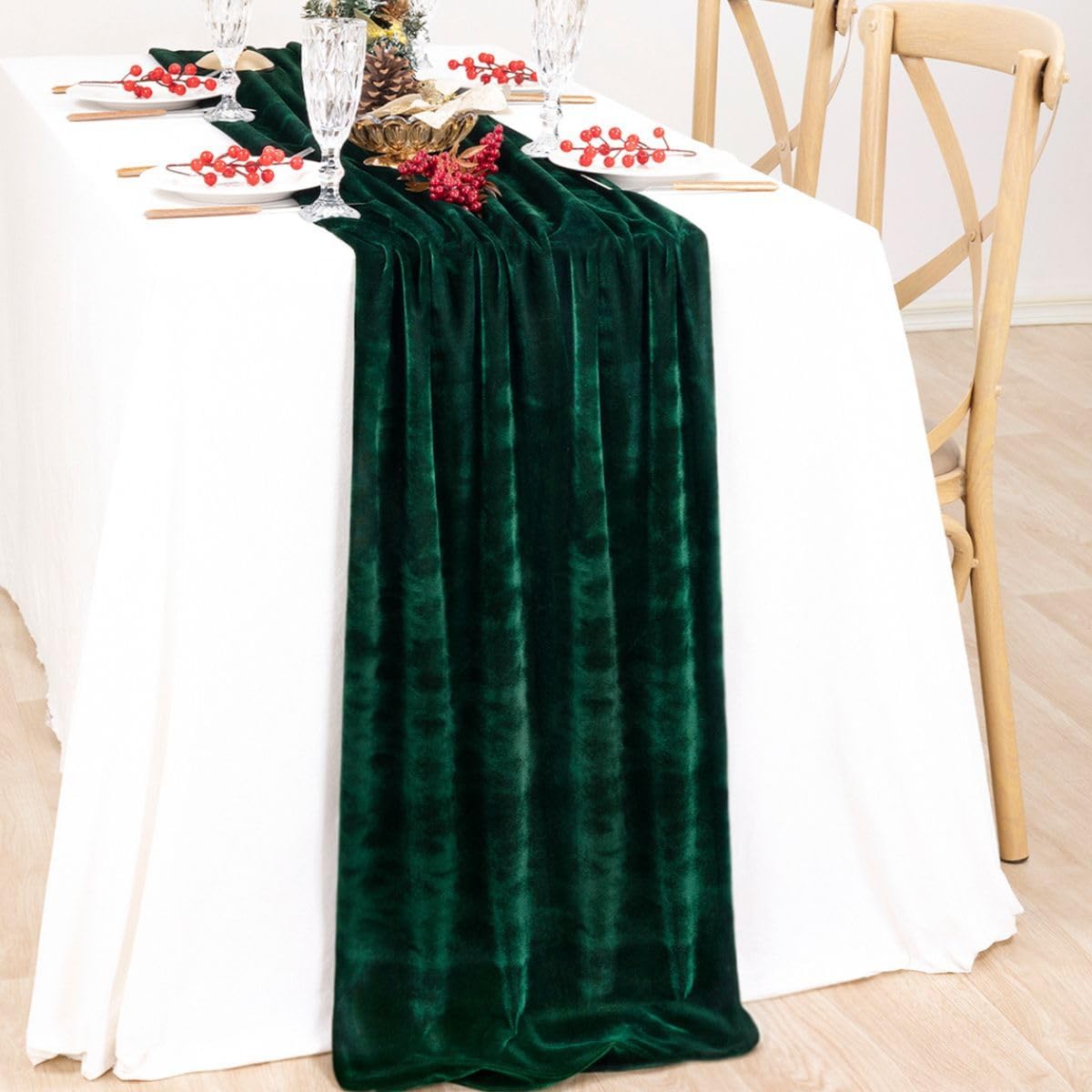 Amazon.com: MLMC Fall Table Runner 10ft Emerald Green Velvet Table ...
