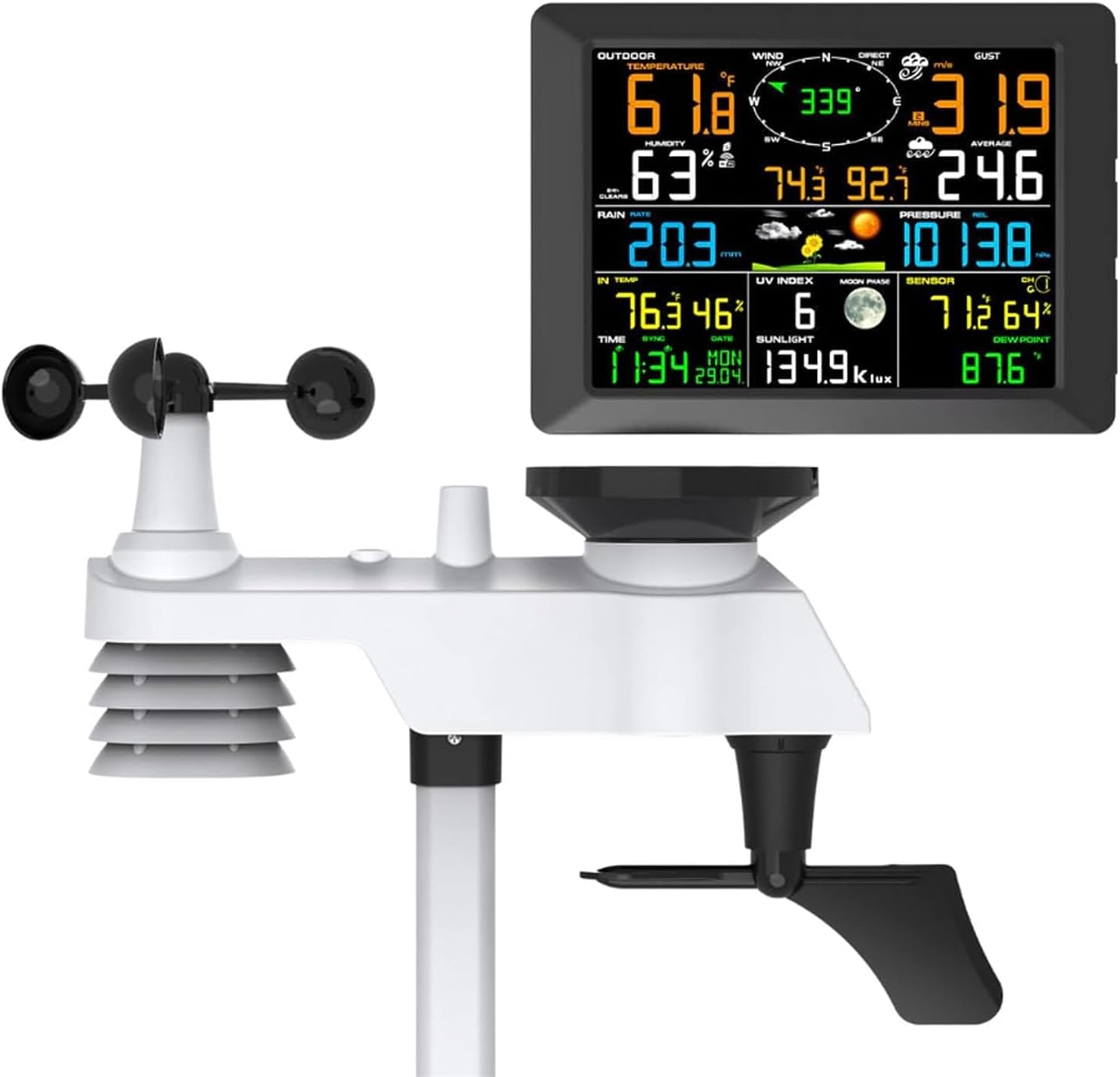 7-in-1 Weather Station, 10 in Large Color Display, Digital Home Weather ...