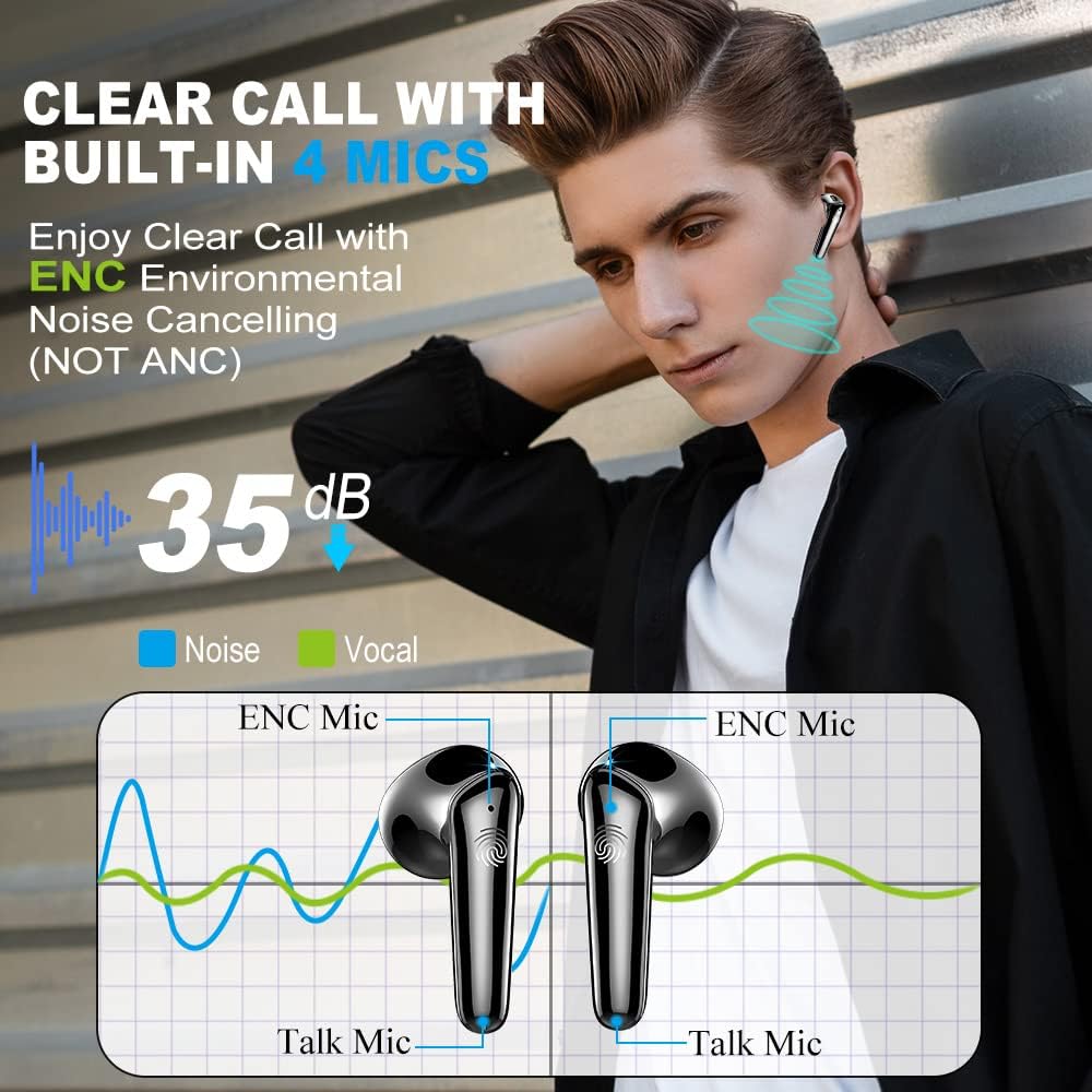 Wireless Earbuds Bluetooth 5.3 Headphones with 4 Mics, 2022 In Ear ...
