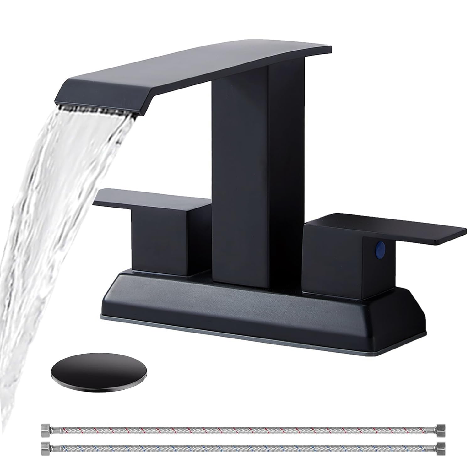 Ufaucet Black 4 Inch Centerset Waterfall Bathroom Faucet 2 Handle 3 ...