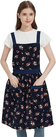 Amazon.com: Cotton Floral Pinafore Apron for Women with Pockets Vintage ...