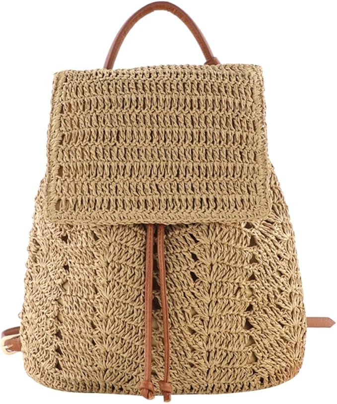 Women Straw Backpack Bohemia Woven Handbag Backpack Boho Shoulder ...
