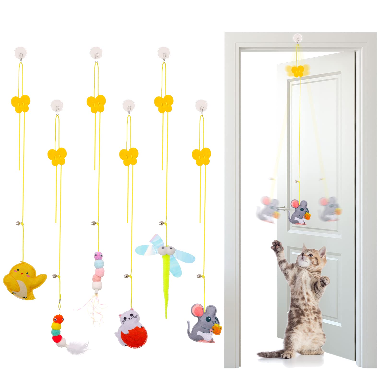Fanshiontide 6 Pcs Door Hanging Cat Toys, Cat Mice Animal Feather ...