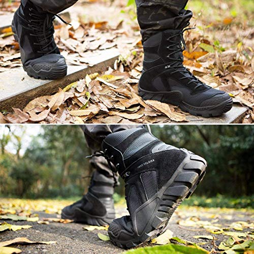 FREE SOLDIER Men Military Boots High-top Combat Tactical Boots Lace Up ...