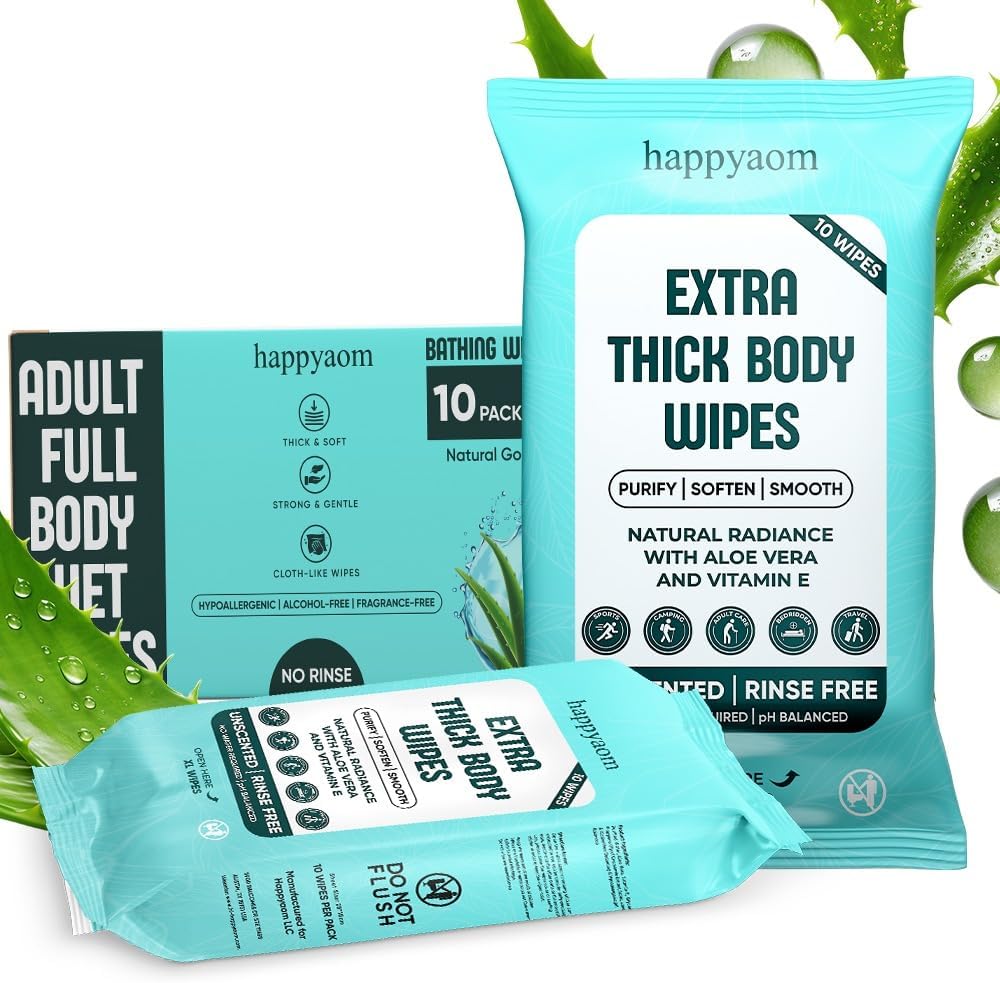 Amazon.com: Body Wipes (10 Packs) 100 XL Shower Wipes Ultra Thick Aloe ...