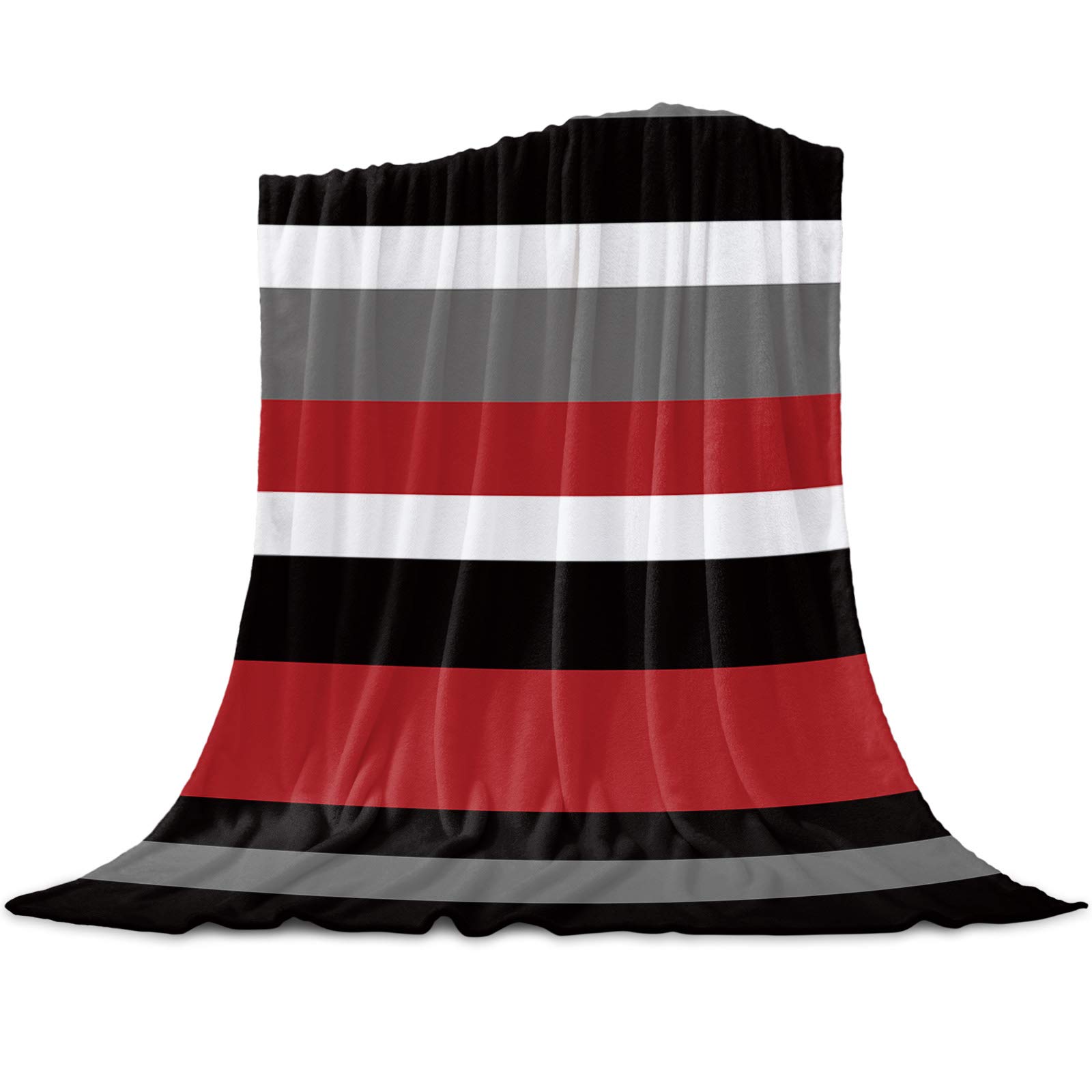 Amazon.com: Red Throw Blanket Red Stripes Black White Gray Fleece ...