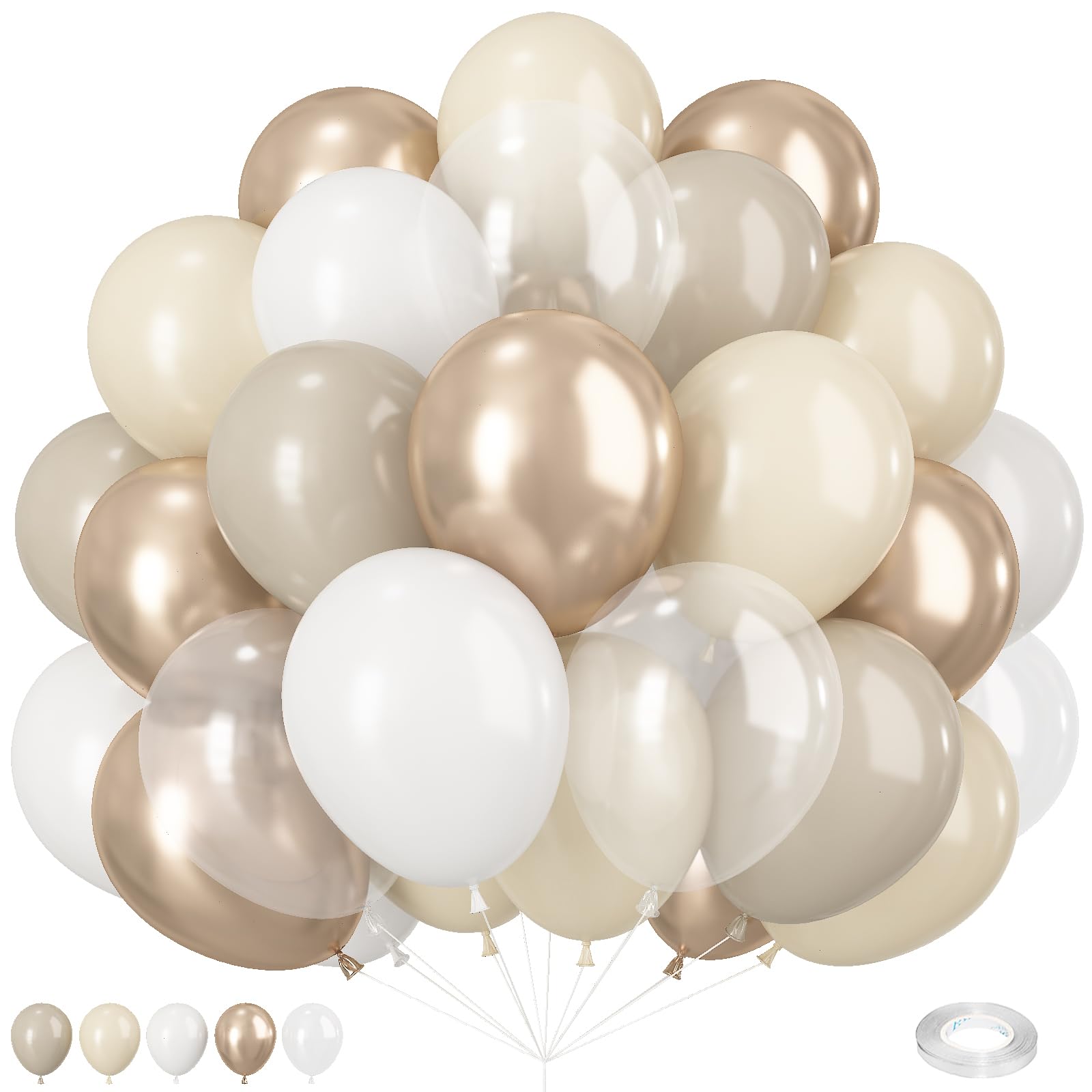 Amazon.com: Beige White Gold Balloons, 60PCS Nude Metallic Champagne ...